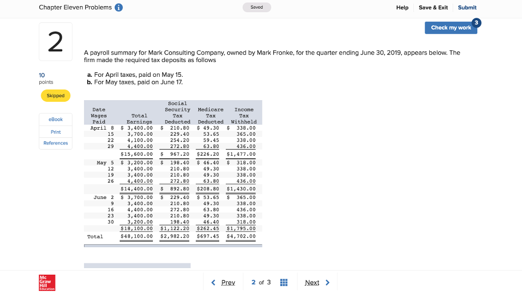 Solved Chapter Eleven Problems Saved Help Save & Exit Submit | Chegg.com