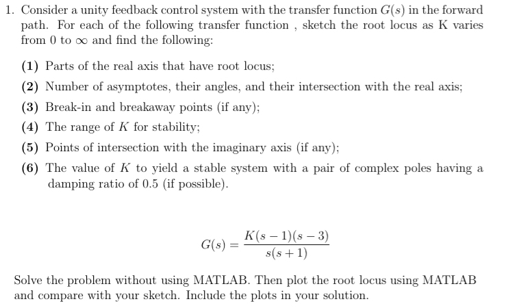 Solved Consider a unity feedback control system with the | Chegg.com