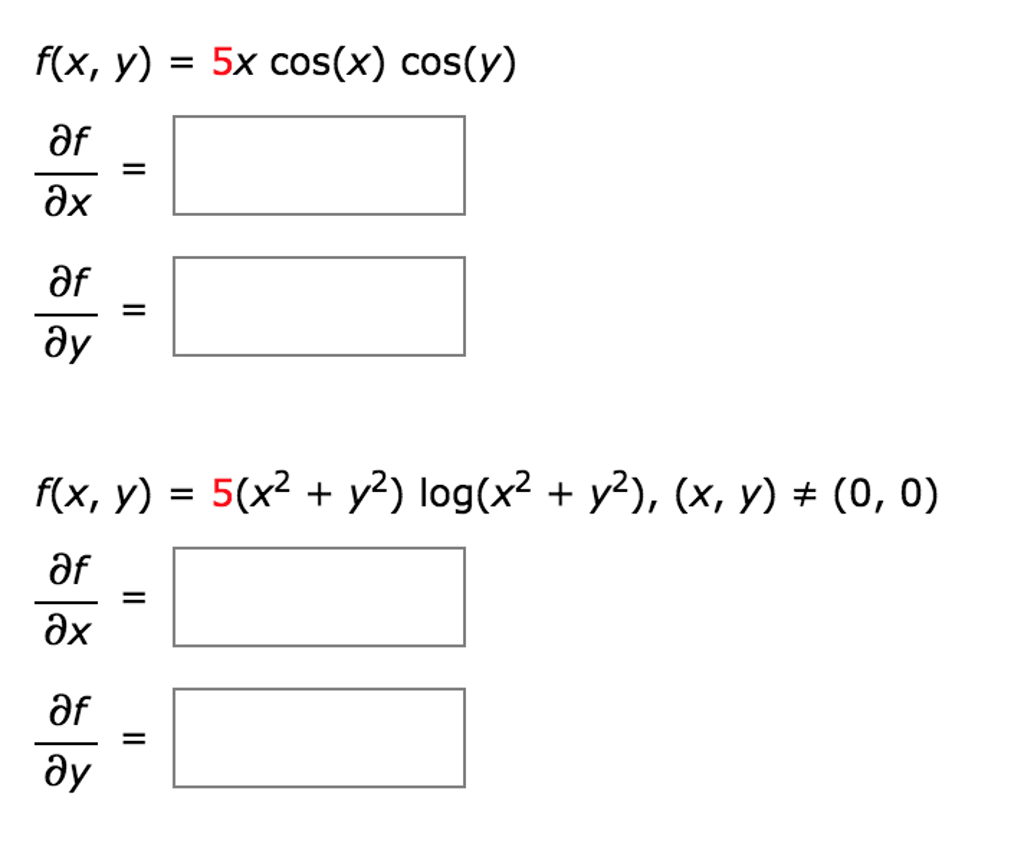 Solved f(x, y) = 5x cos(x) cos(y) partial difference | Chegg.com