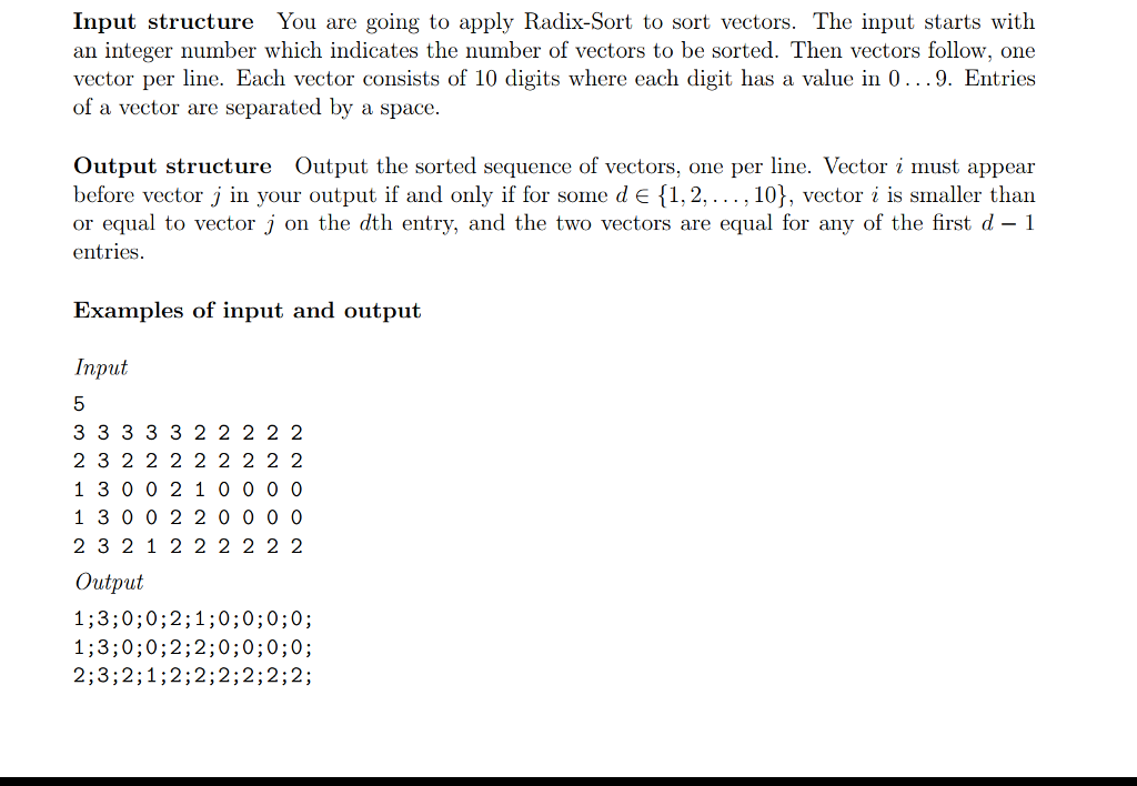 Solved Input structure You are going to apply Radix-Sort to | Chegg.com