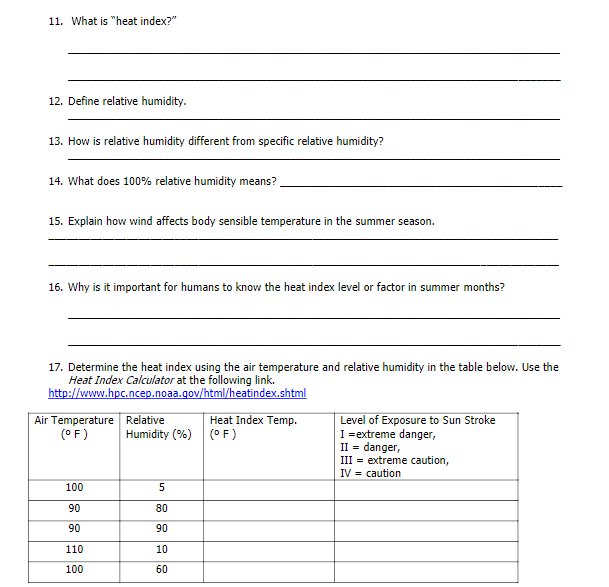 Solved 11. What is "heat index?" 12. Define relative | Chegg.com