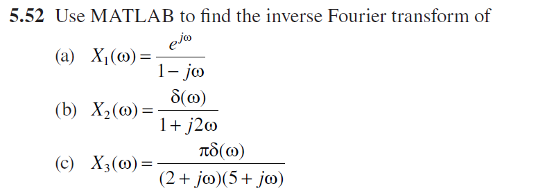 Solved 552use Matlab To Find The Inverse Fourier Transform