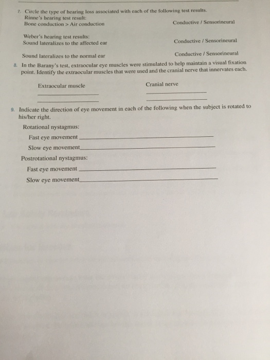 Solved Circle the type of hearing loss associated with each | Chegg.com