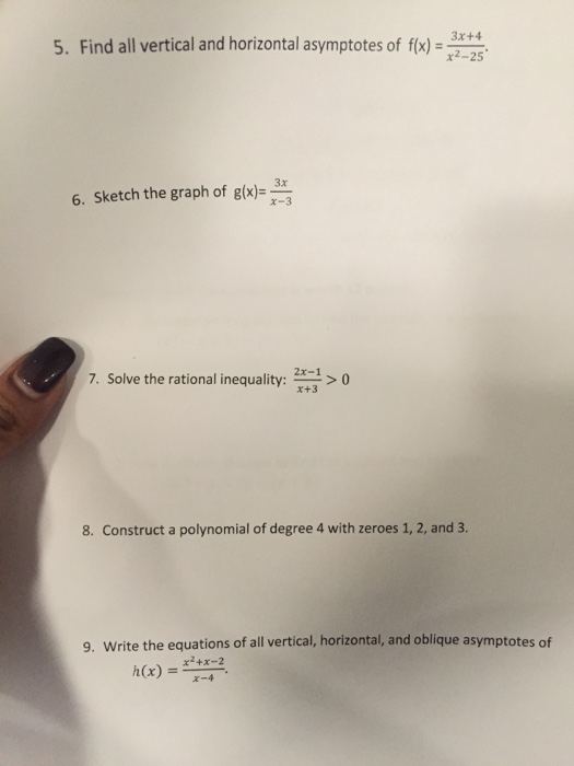 Solved Find All Vertical And Horizontal Asymptotes Of F X