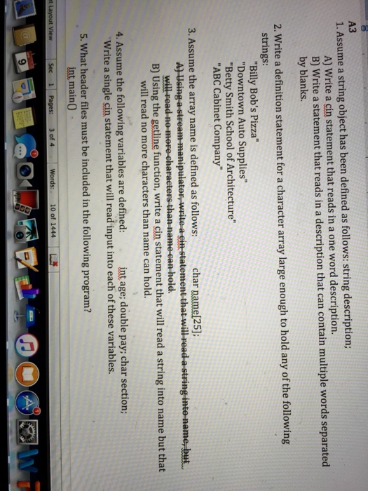 Solved Assume a string object has been defined as follows: | Chegg.com