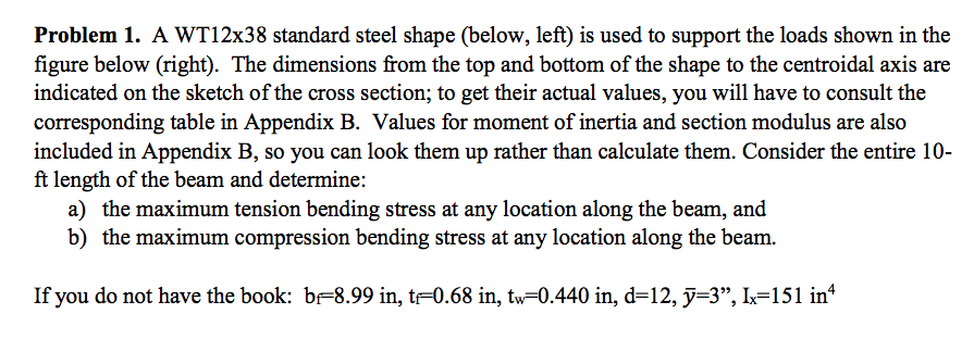 Solved Problem 1. A WT12x38 standard steel shape (below, | Chegg.com