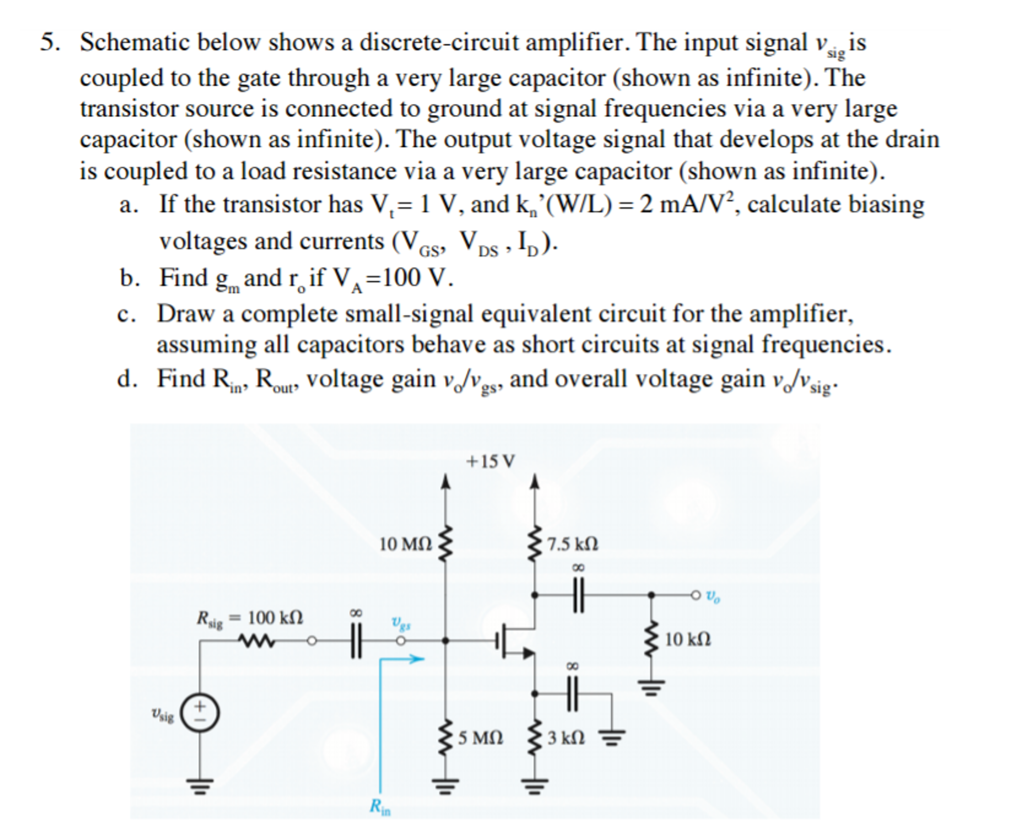 Solved Schematic below shows a discrete-circuit amplifier. | Chegg.com