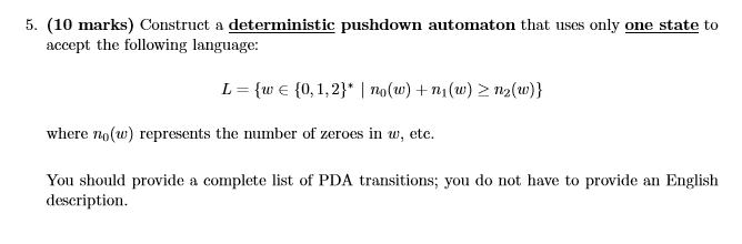 Solved 5. (10 marks) Construct a deterministic pushdown | Chegg.com