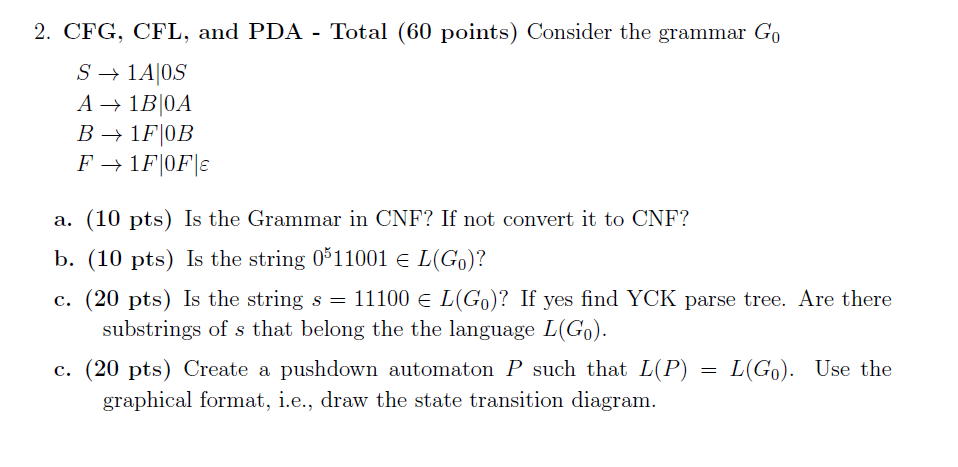 Solved 2. CFG, CFL, and PDA Total (60 points) Consider the | Chegg.com