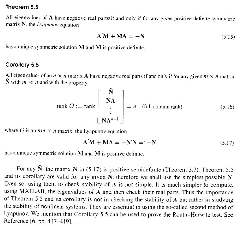 Solved Use Theorem 5.5 to show that the matrix Is CT stable? | Chegg.com