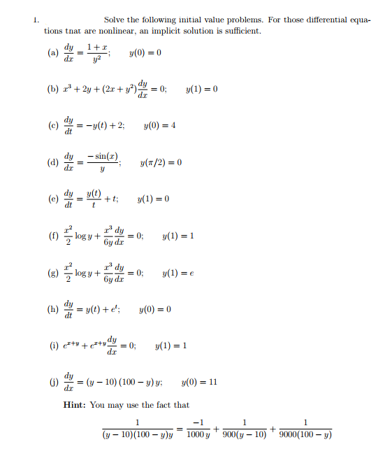 Solved Solve The Following Initial Value Problems For Those