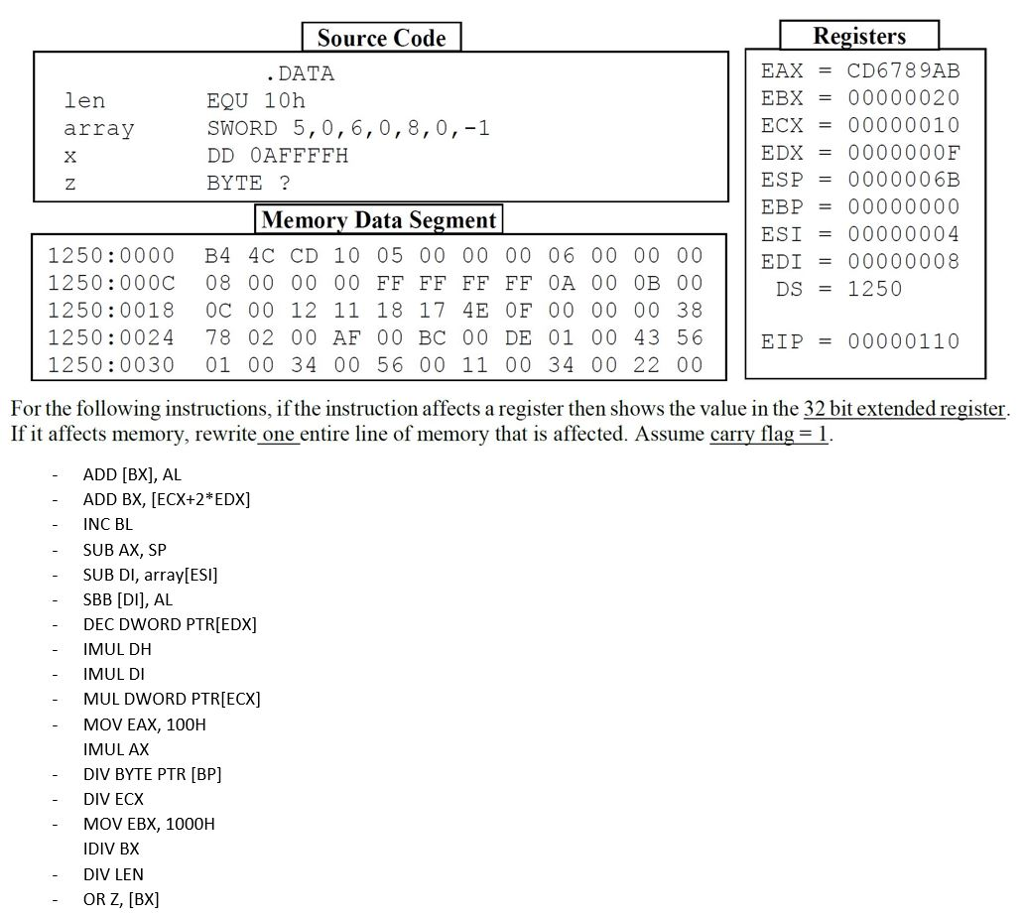 Solved Registers Eax Cd6789ab Ebx 00000020 Ecx