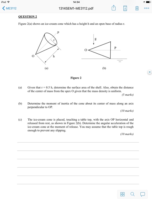 Solved Figure 2(a) shows an ice-cream cone which has a | Chegg.com