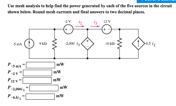 Solved Use mesh analysis to help find the power generated by | Chegg.com