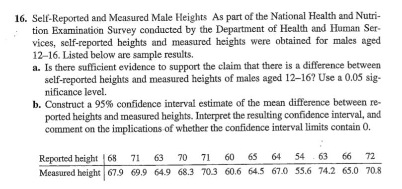 Solved 16. Self-Reported and Measured Male Heights As part | Chegg.com