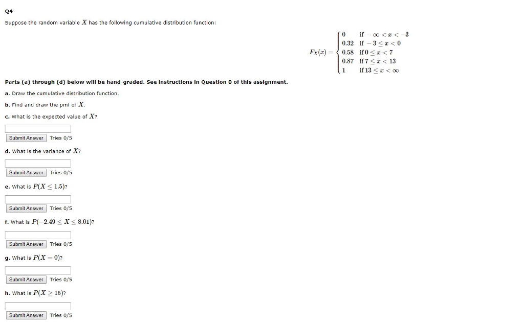 Solved Suppose the random variable XX has the following | Chegg.com