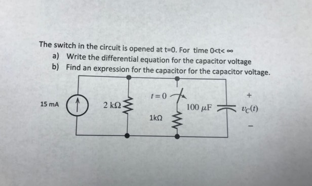 Solved The switch in the circuit is opened at t-0. For time | Chegg.com