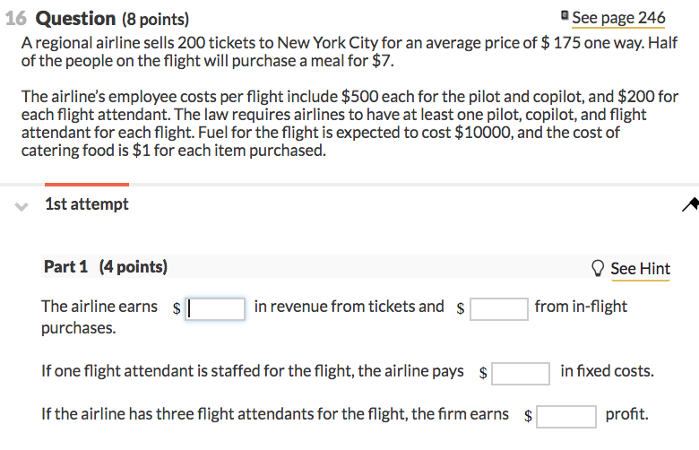Solved 16 Question (8 points) See page 246 Aregional airline | Chegg.com