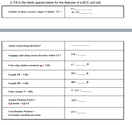 Solved 2. Fill in the blank spaces below for the features of | Chegg.com