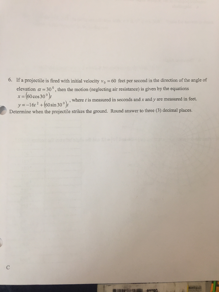Solved 6. If a projectile is fired with initial velocity vo | Chegg.com