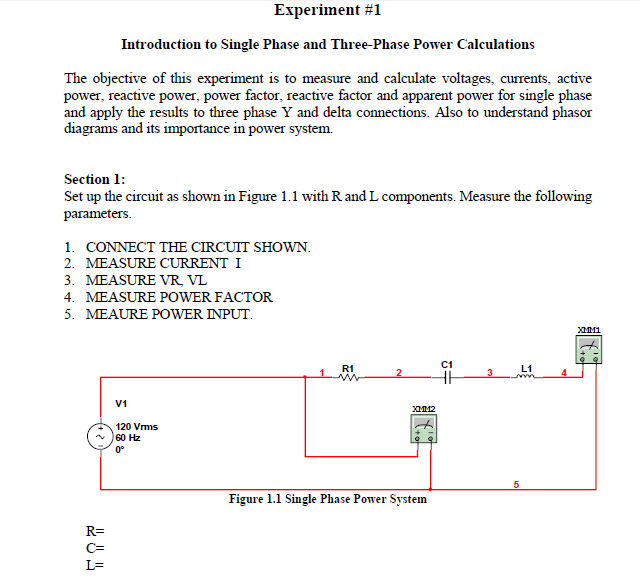 Solved Experiment #1 Introduction to Single Phase and | Chegg.com