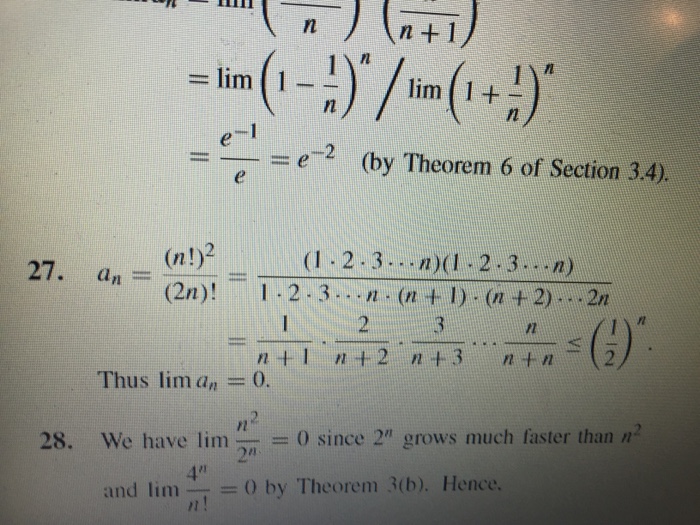 Solved n + 1 =lim(-)n/lim(1+1) = lim | 1 lim 1+ e-2 (by | Chegg.com