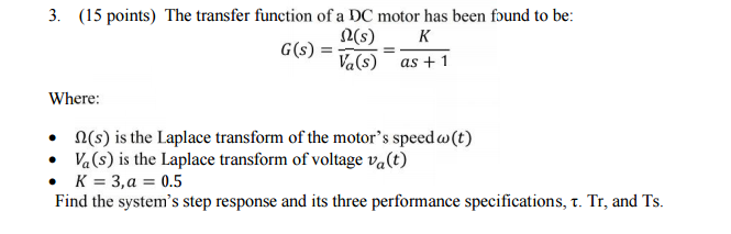 Solved The transfer function of a DC motor has been found to | Chegg.com