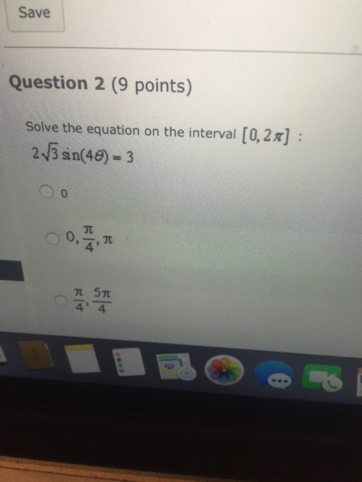 Solved Solve the equation on the interval [0, 2 pi]: 2 | Chegg.com