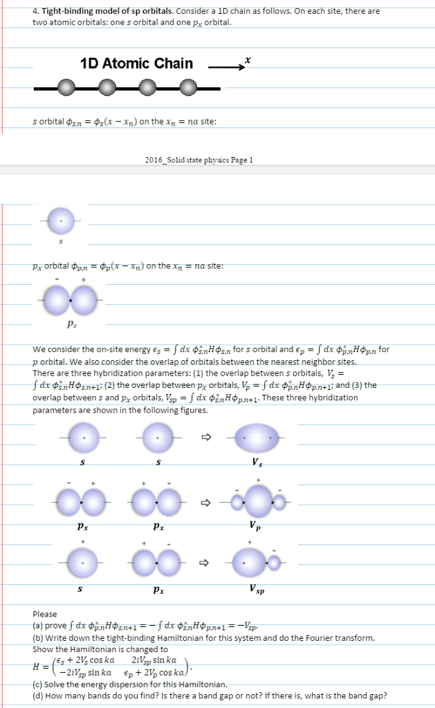 Tight-binding model of sp orbitals. Consider a 1D | Chegg.com