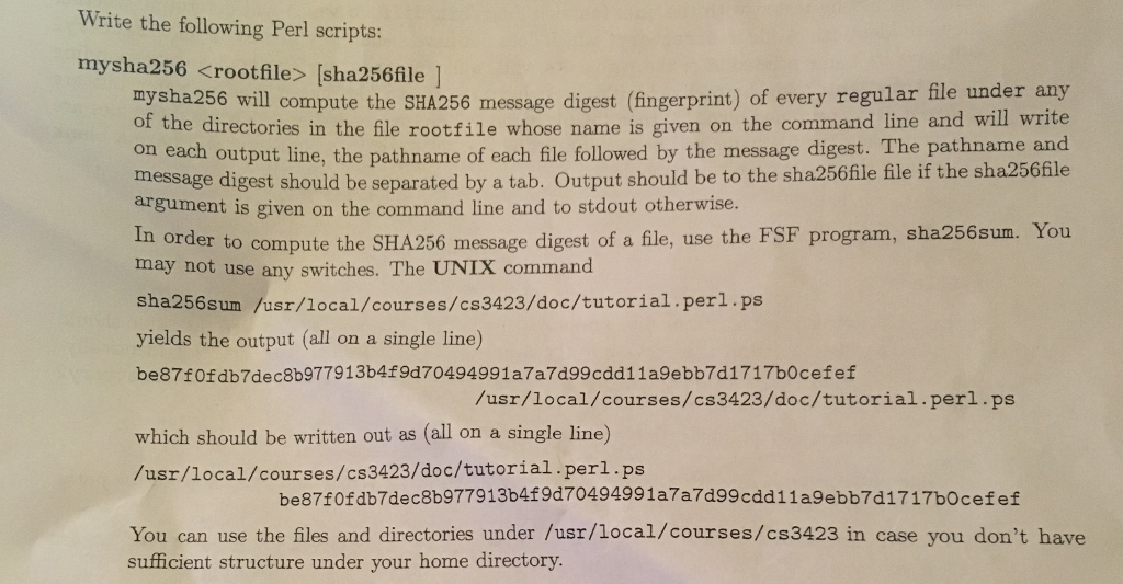 Write the following Perl scripts: my sha256 root | Chegg.com