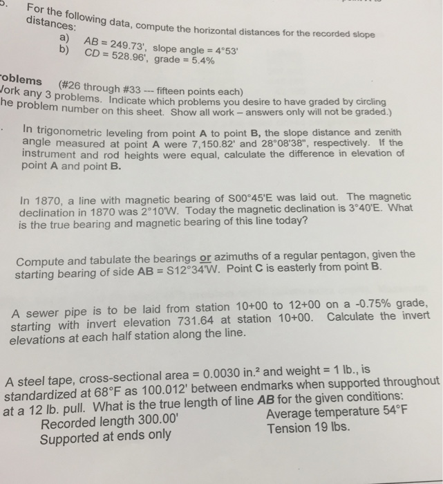 Solved For The Following Data Compute The Horizontal 