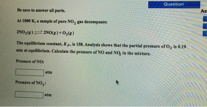Solved Be sure to answer all parts. At 1000 K, a sample of | Chegg.com
