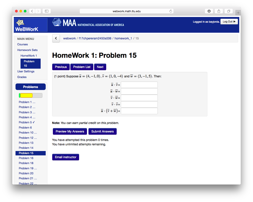 Solved webwork.math.ttu.edu Logged in as bayjorda. Log Out C | Chegg.com Solved webwork.math.ttu.edu Logged in as bayjorda. Log Out C | Chegg.com