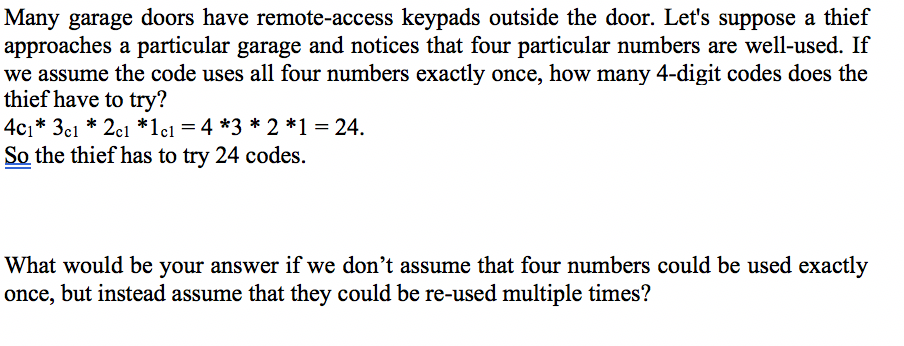Solved Many garage doors have remote-access keypads outside | Chegg.com