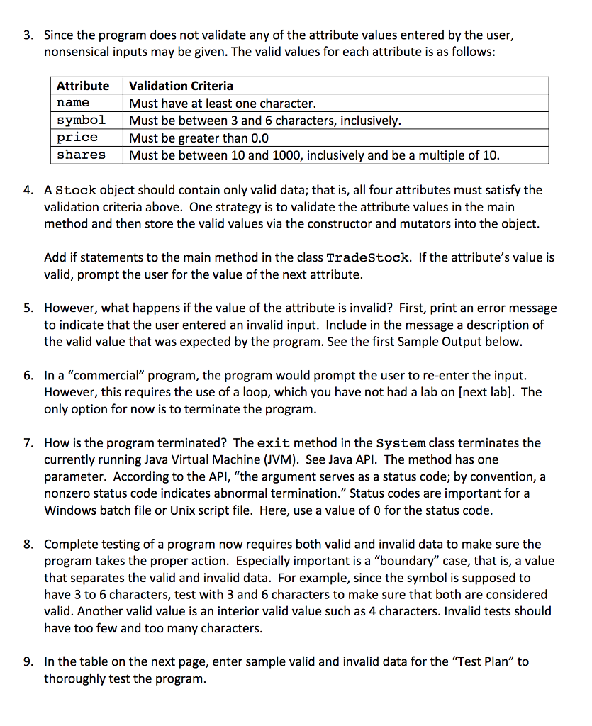 Solved Exercise 1 - Validating Stock Information (4 points) | Chegg.com