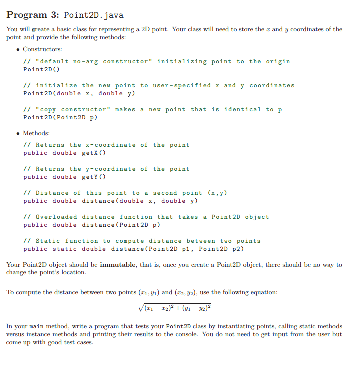 Solved You will create a basic class for representing a 2D | Chegg.com