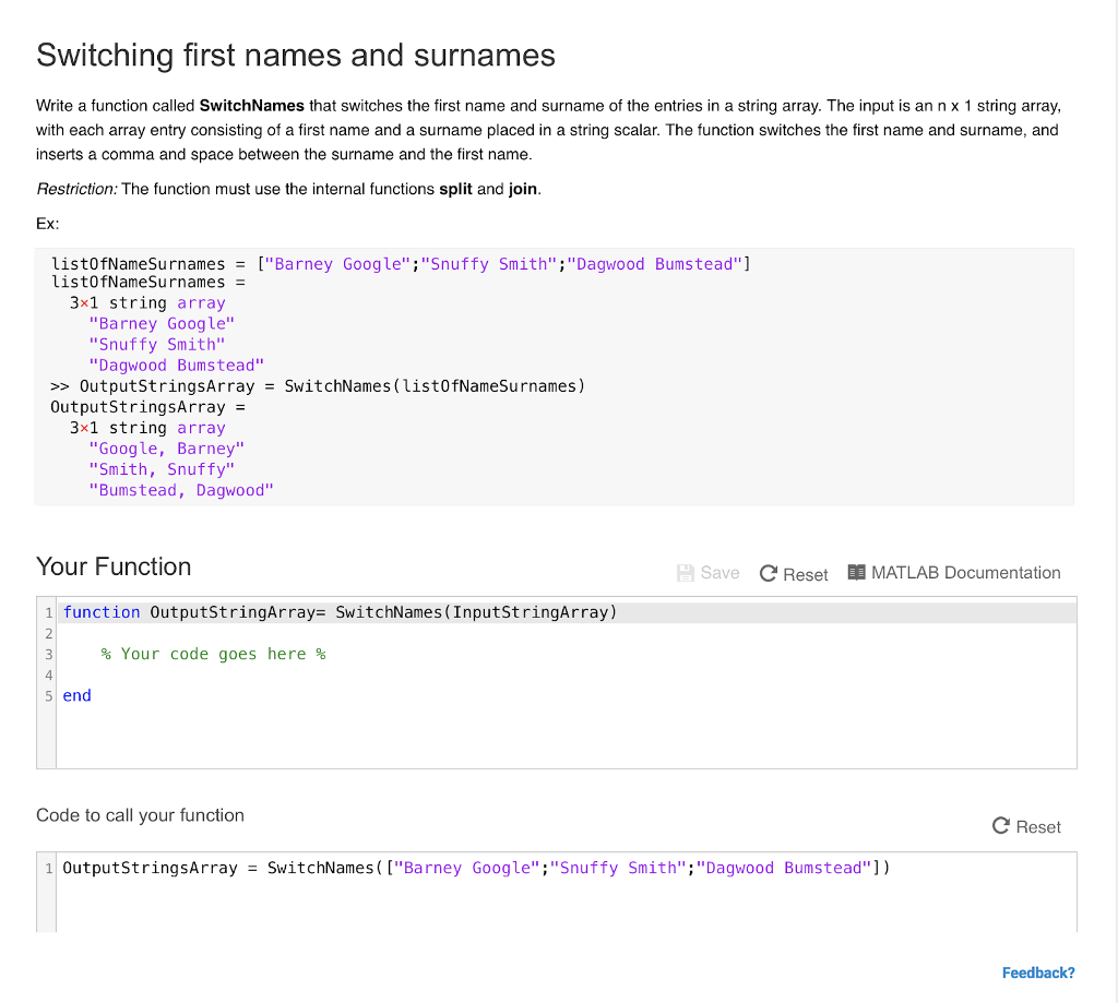 Solved Switching first names and surnames Write a function | Chegg.com