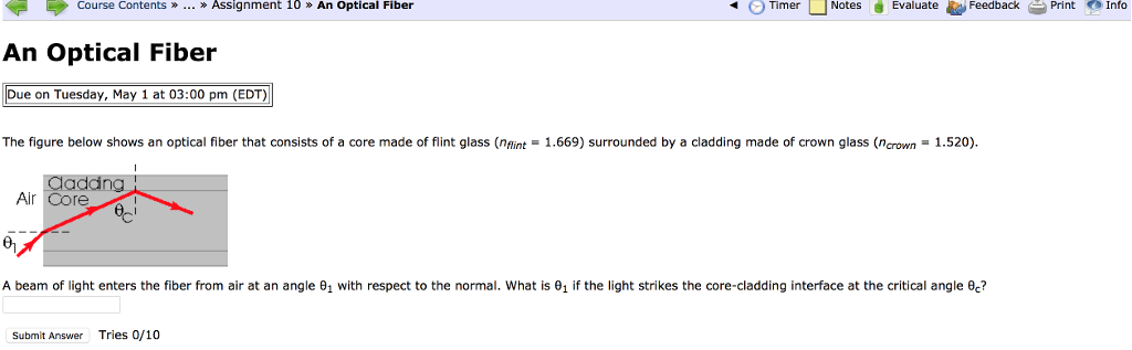 Solved Course Contents » » Assignment 10 » An optical Fiber | Chegg.com