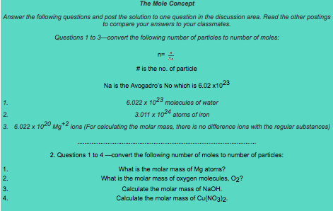 Solved The Mole Concept Answer the folowing questions and | Chegg.com