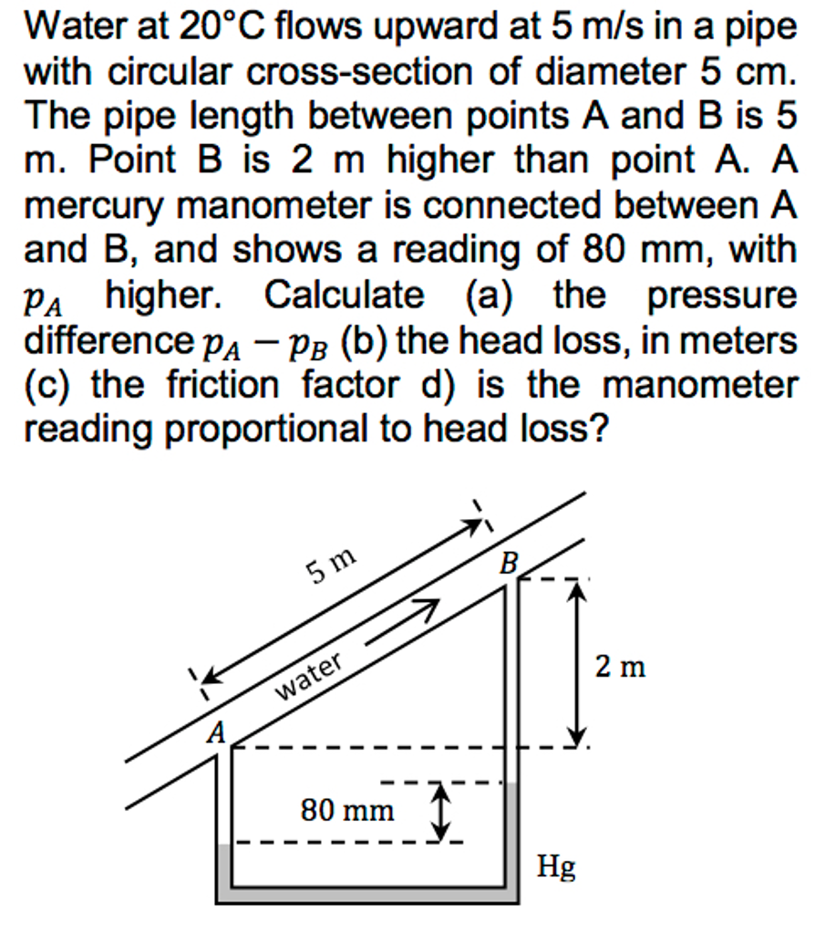 Water at 20 degree C flows upward at 5 m/s in a pipe | Chegg.com
