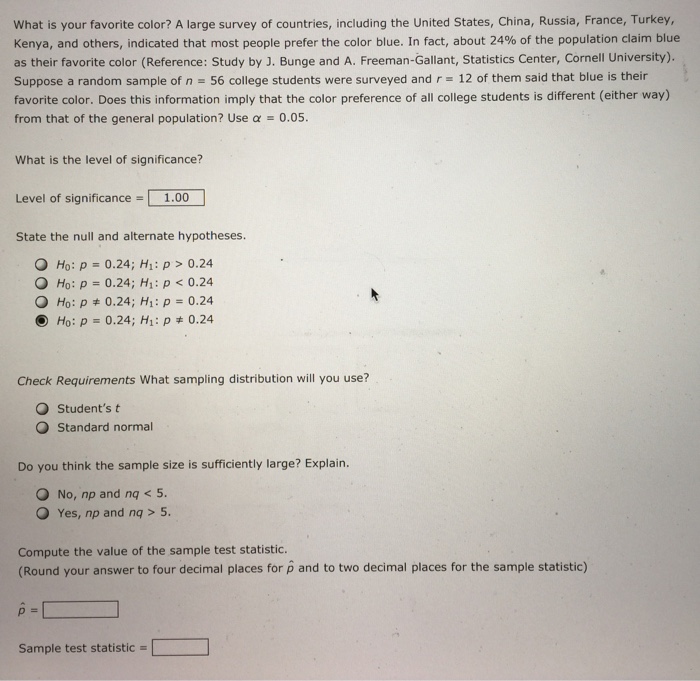 Solved What is your favorite color? A large survey of | Chegg.com