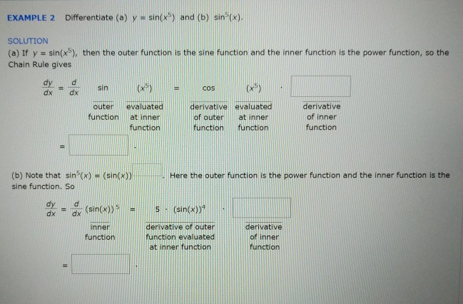 Solved EXAMPLE 2 Differentiate (a) y=sin(x") and (b) sins(x) | Chegg.com
