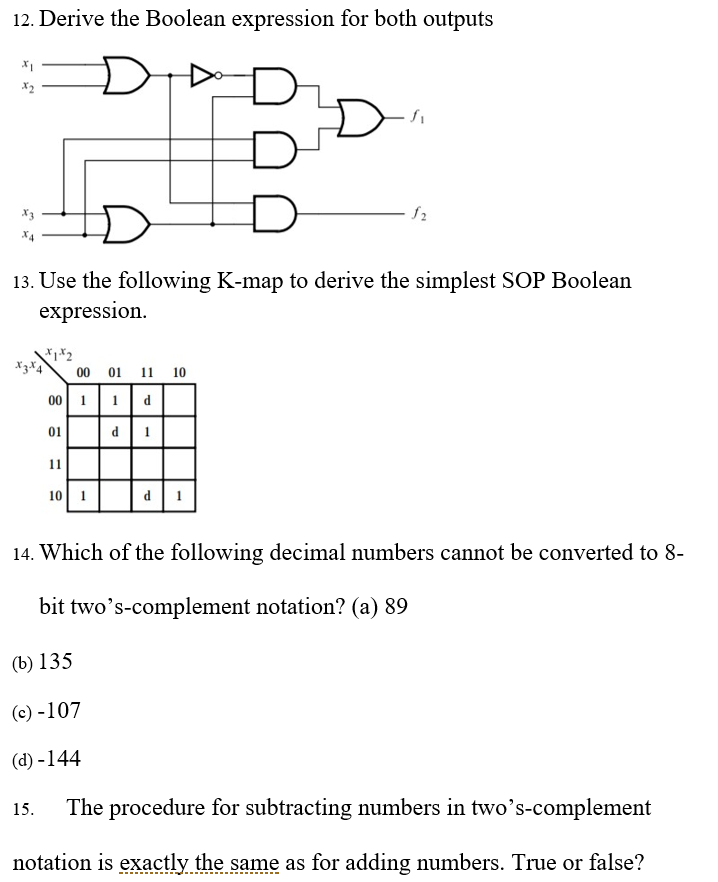 Solved 12. Derive the Boolean expression for both outputs /2 | Chegg.com