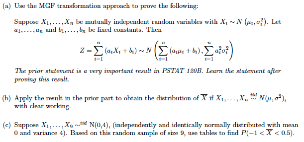 Solved Use the MGF transformation approach to prove the | Chegg.com