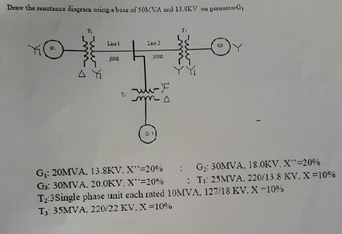 (Solved) : Draw Reactance Diagram Using Base 50mva 138kv Generatorgi Ti ... (Solved) : Draw Reactance Diagram Using Base 50mva 138kv Generatorgi Ti ...