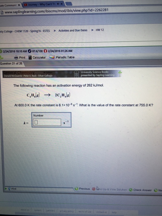 Solved The following reaction has an activation energy of | Chegg.com