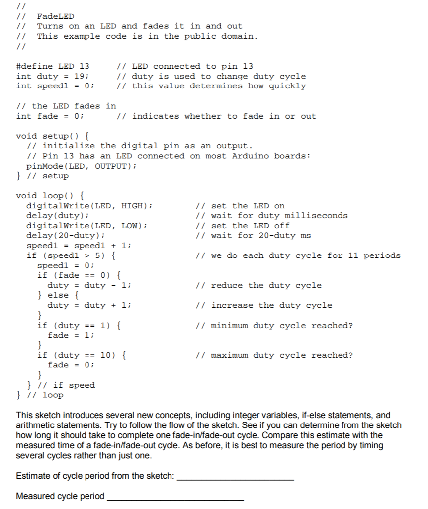 / FadeLED Turns on an LED and fades it in and out // | Chegg.com