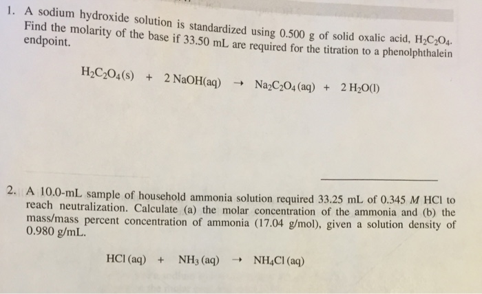 Solved A sodium hydroxide solution is standardized using | Chegg.com
