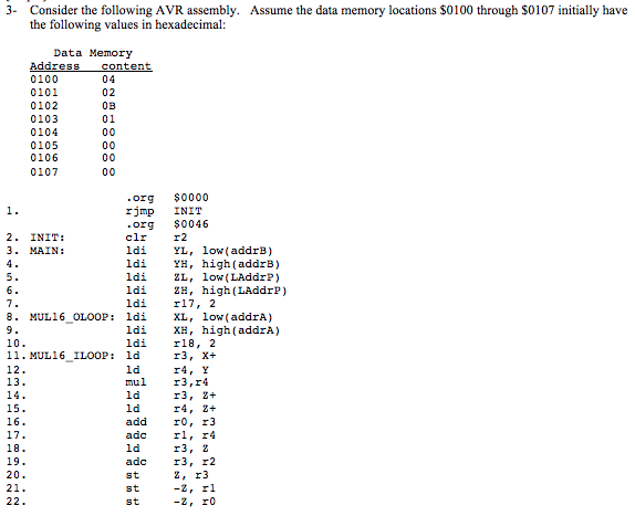 Solved 3- Consider the following AVR assembly. the following | Chegg.com