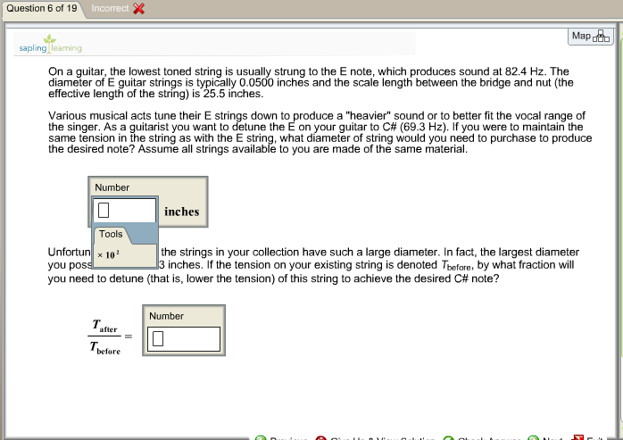 Solved Question 6 of 19 ncorrect Map pling On a guitar, the | Chegg.com